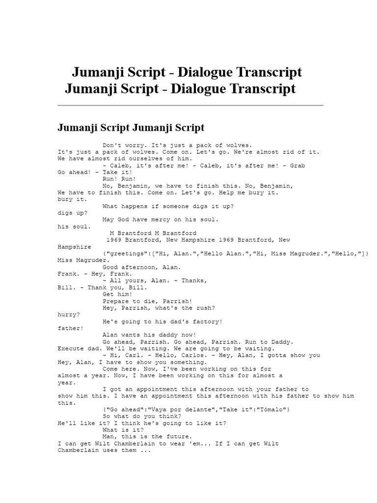 Jumanji Script | PDF