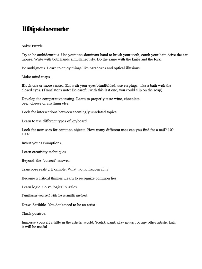 100 Tips to Be Smarter | PDF | Psychological Concepts | Cognition