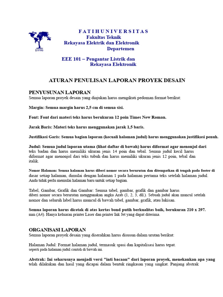 Aturan Penulisan Laporan EEE 101 | PDF