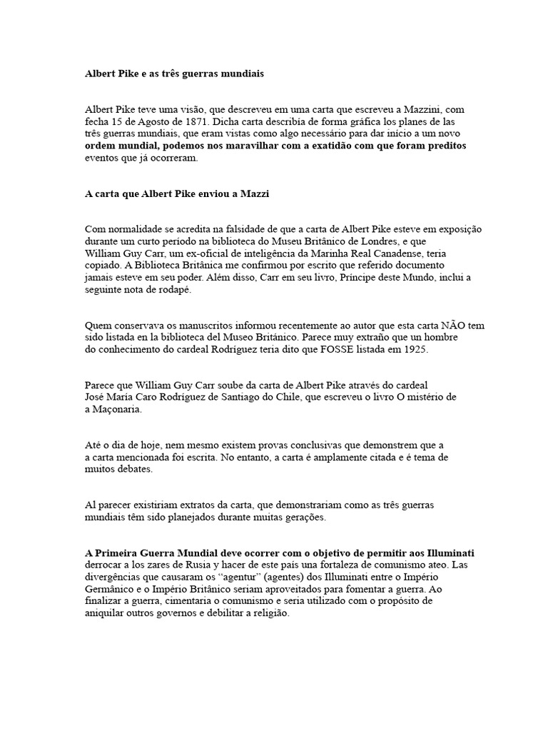 Albert Pike e As Três Guerras Mundiais | PDF | Sionismo | Comunismo
