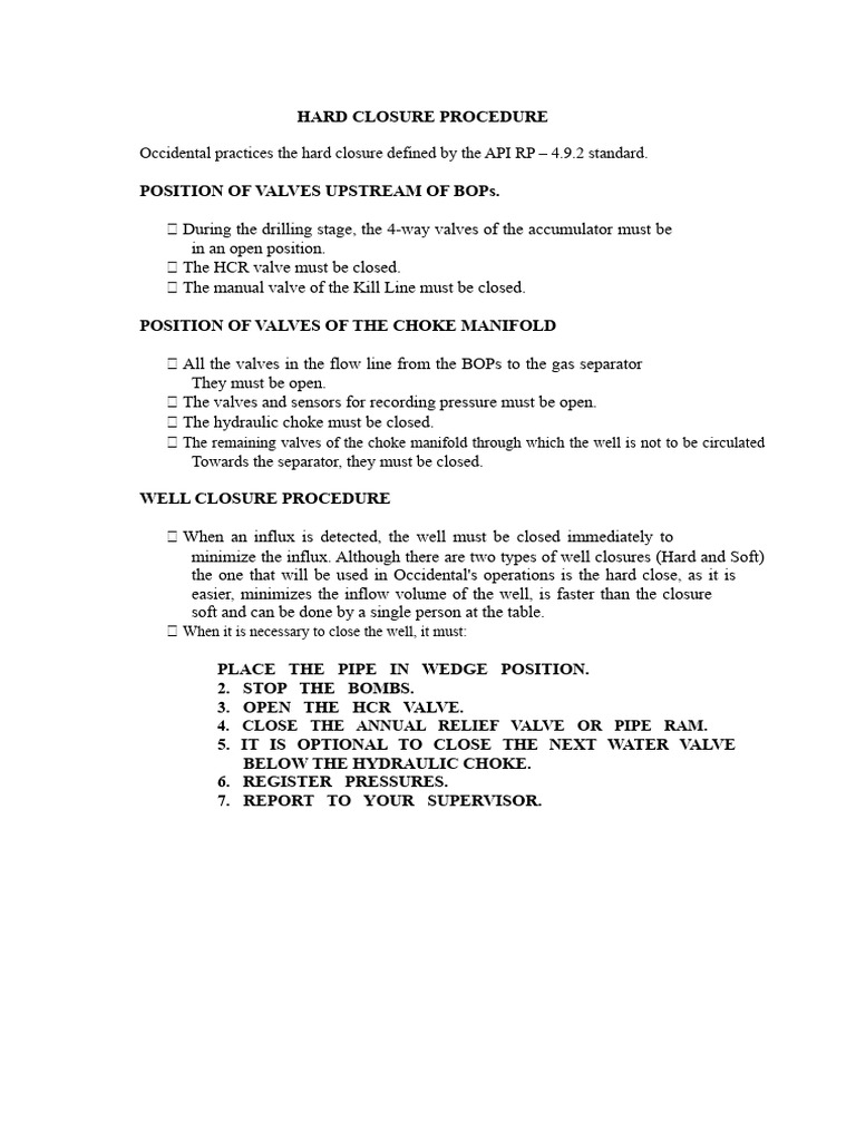 Hard Closure Procedure and Driller's Method | PDF