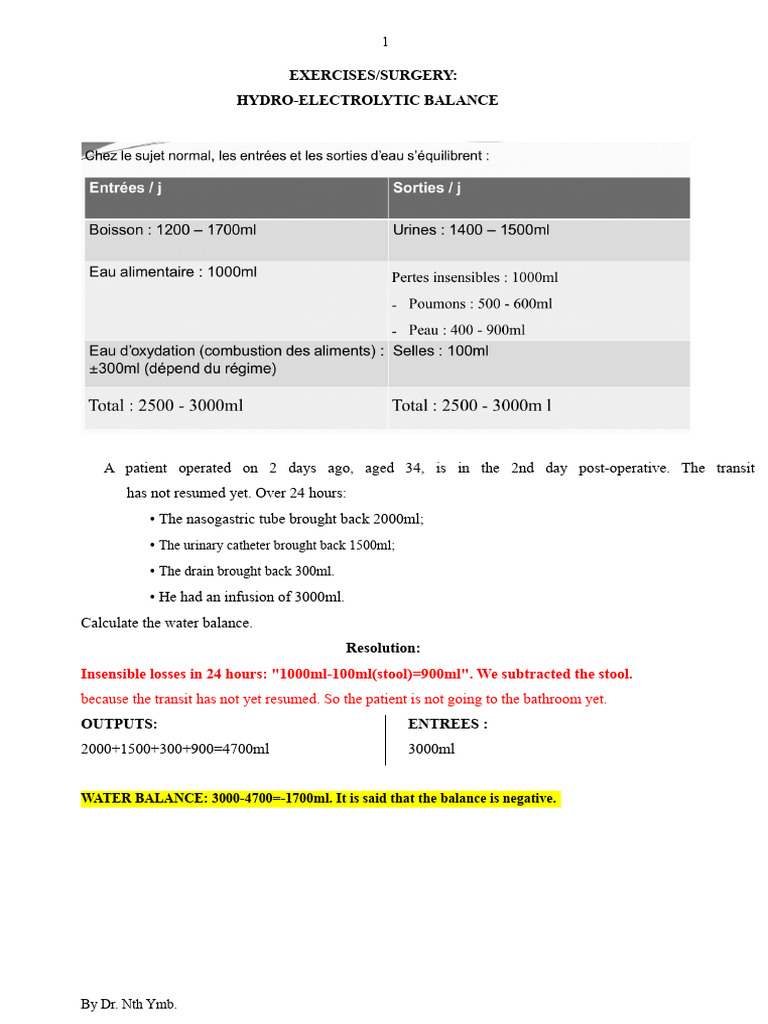 Post-Operative Water Balance Calculations | PDF | Urology | Clinical ...