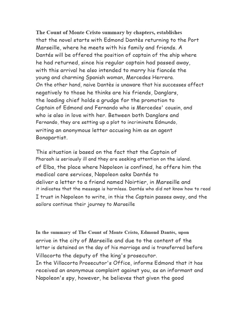 The Count of Monte Cristo Summary by Chapters | PDF | The Count Of ...