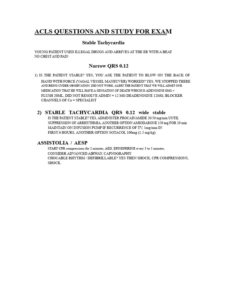 Acls Questions and Study For Exam | PDF | Heart | Physiology