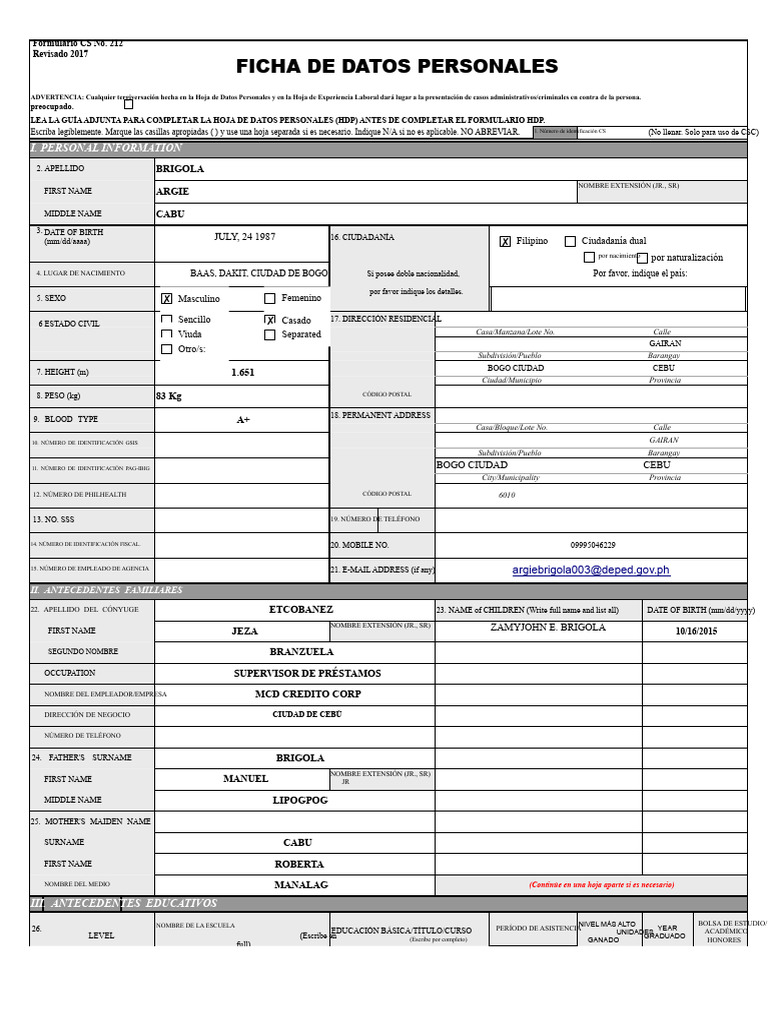 Formulario CS 212: Datos Personales y Requisitos | PDF | Gobierno y ...