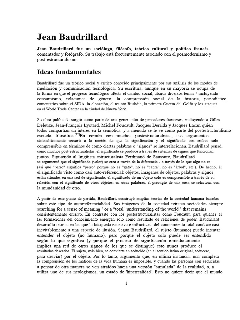 Teorías de Jean Baudrillard sobre el consumismo | PDF | Karl Marx ...
