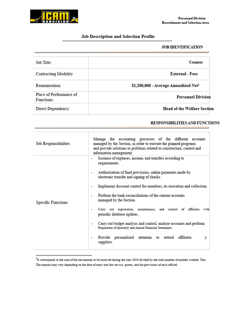 Job Description and Selection Profile Accountant | PDF | Accounting ...