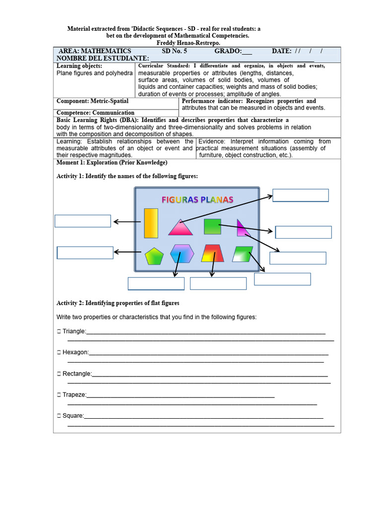 4th and 5th Didactic Sequence SD-5 Flat Figures and Polyhedra Metric-Spatial Component PDF | PDF ...