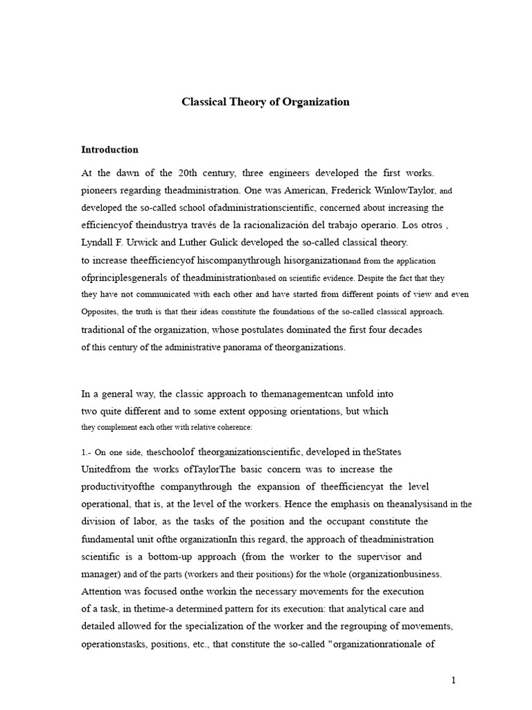 CLASSICAL APPROACH TO MANAGEMENT Doc Theory of Organizations | PDF ...