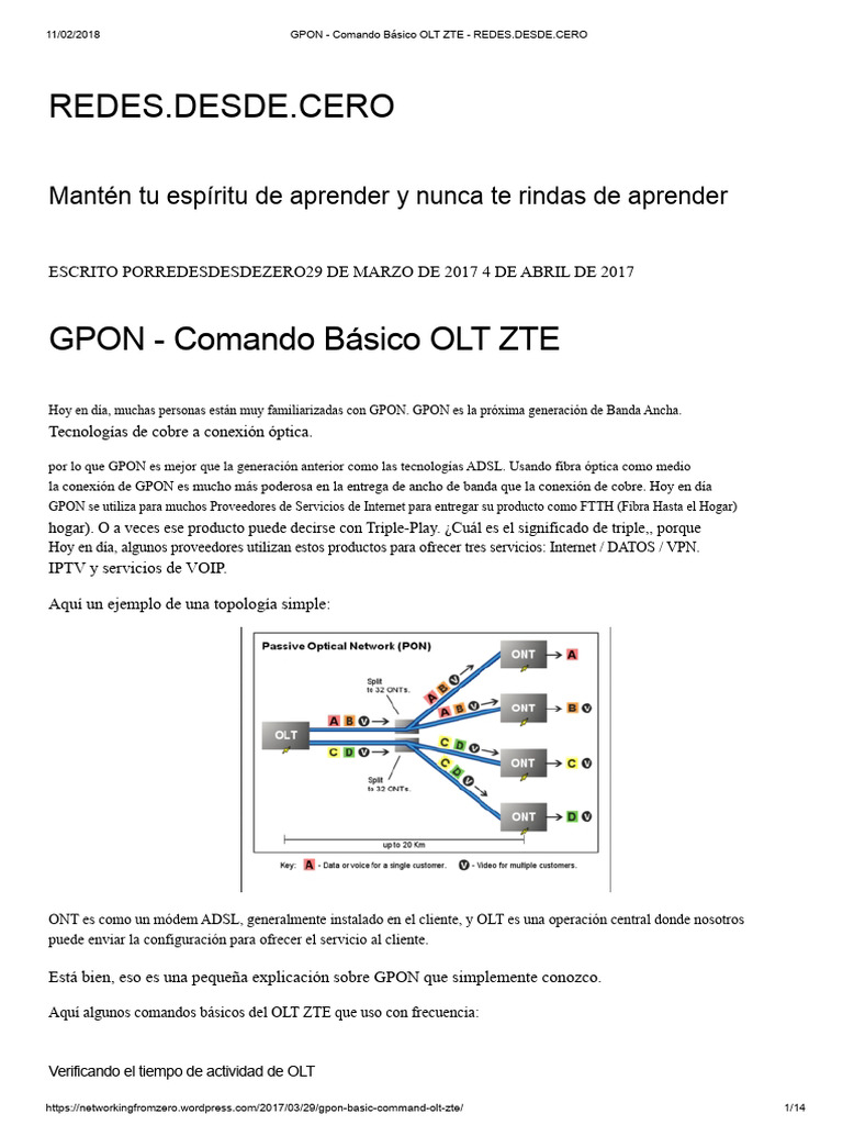 03 - GPON - Comando Básico OLT ZTE - REDES. | PDF | Estándares de ...