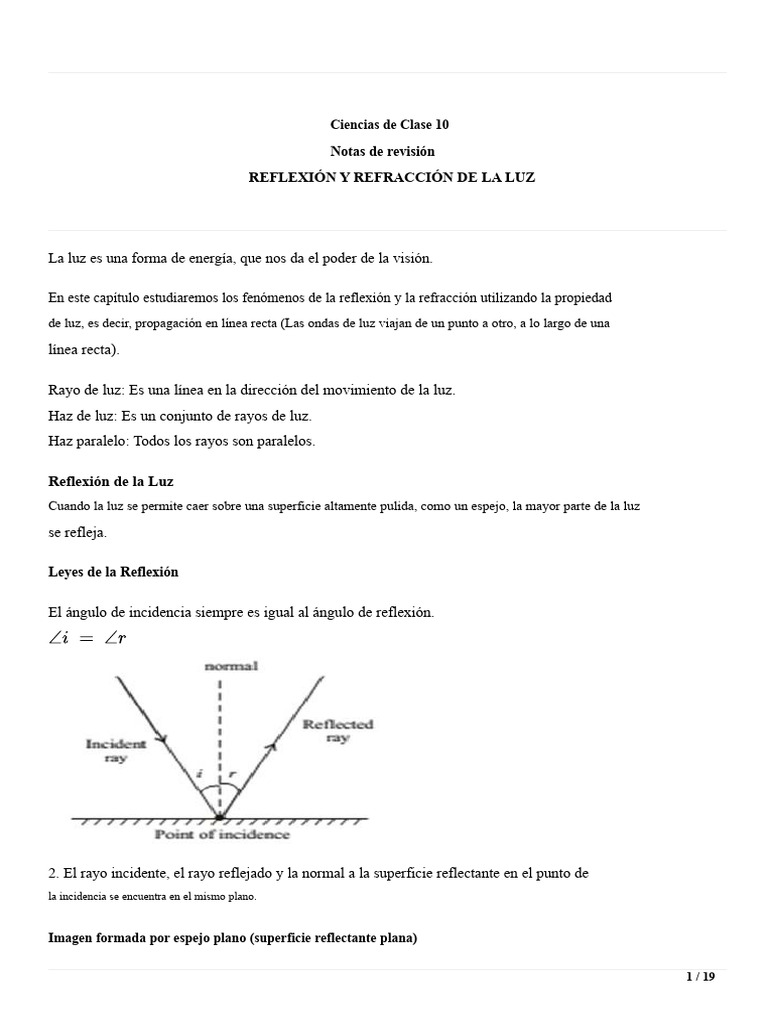 10 Apuntes de Ciencia 10+reflexión y Refracción de La Luz 1 | PDF ...
