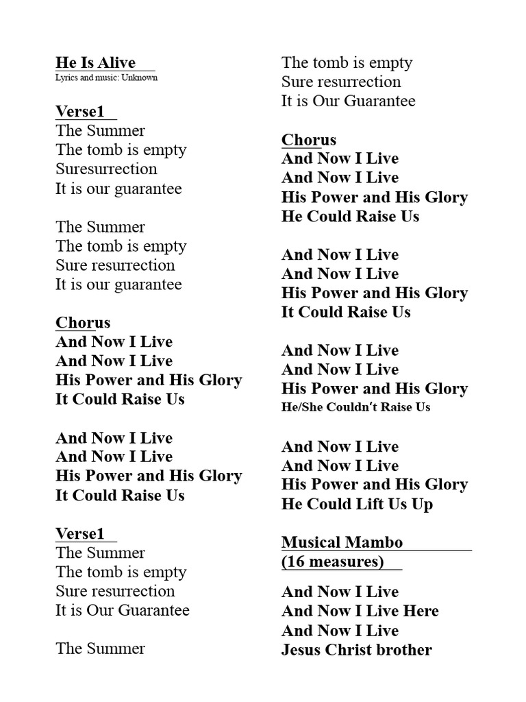 He Is Alive (Lyrics) | PDF