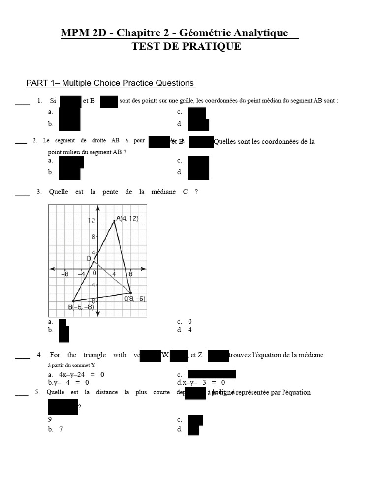 Questions de Pratique en Géométrie Analytique | PDF | Triangle | Cercle