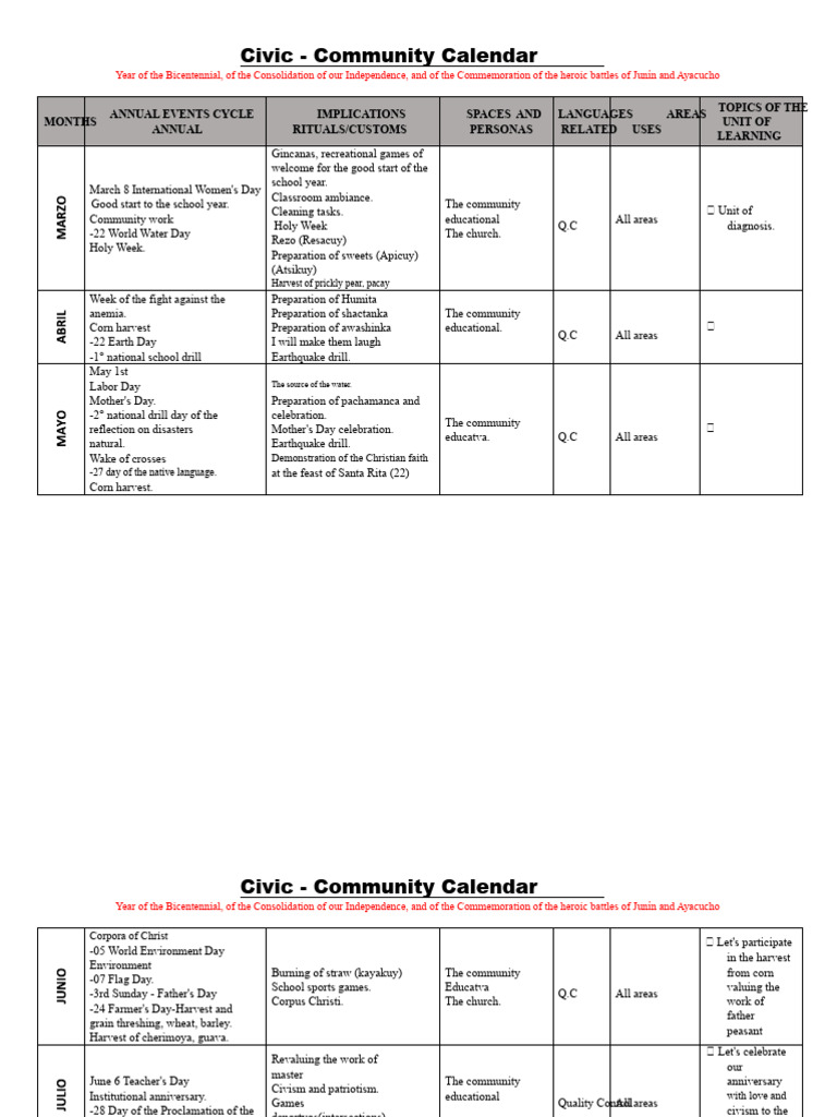 Communal Civic Calendar 2024 | PDF