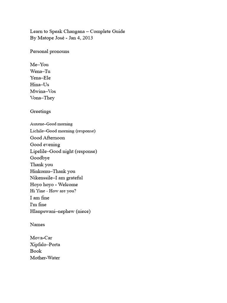 Learn Changana: Essential Language Guide | PDF