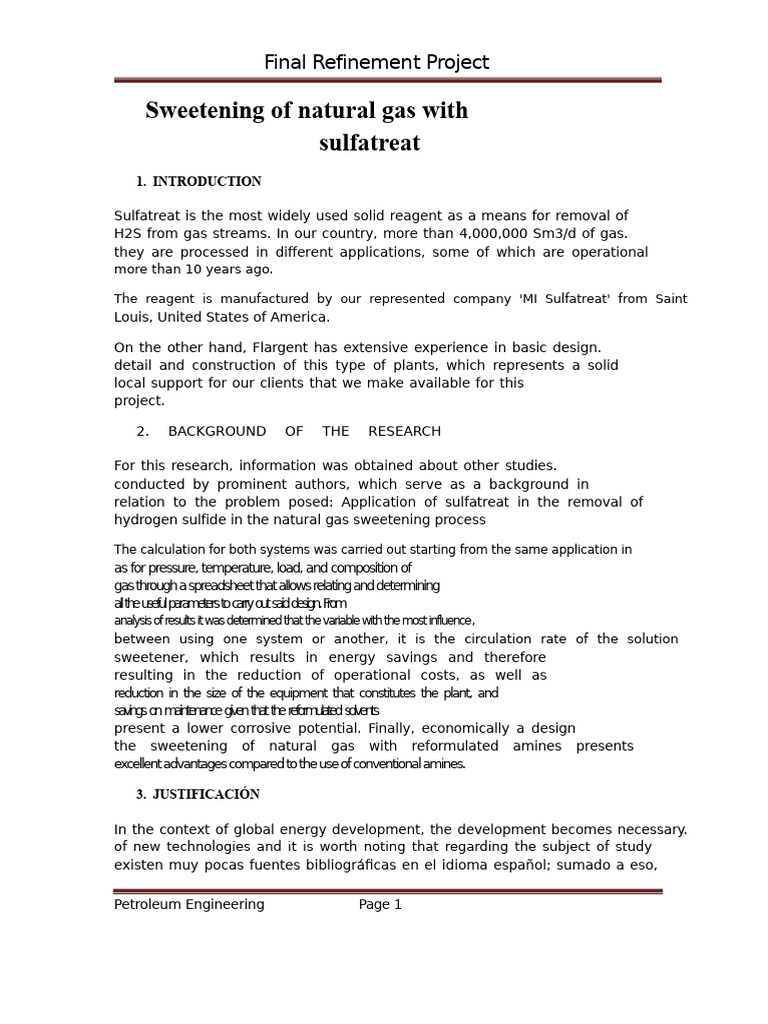 Sweetening of Natural Gas With Sulfatreat | PDF | Natural Gas | Petroleum