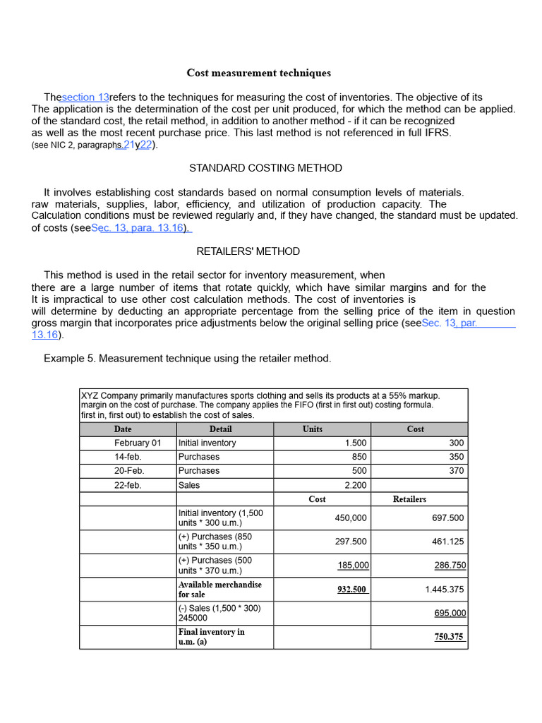 Cost Measurement Technique | PDF | Gross Margin | Inventory