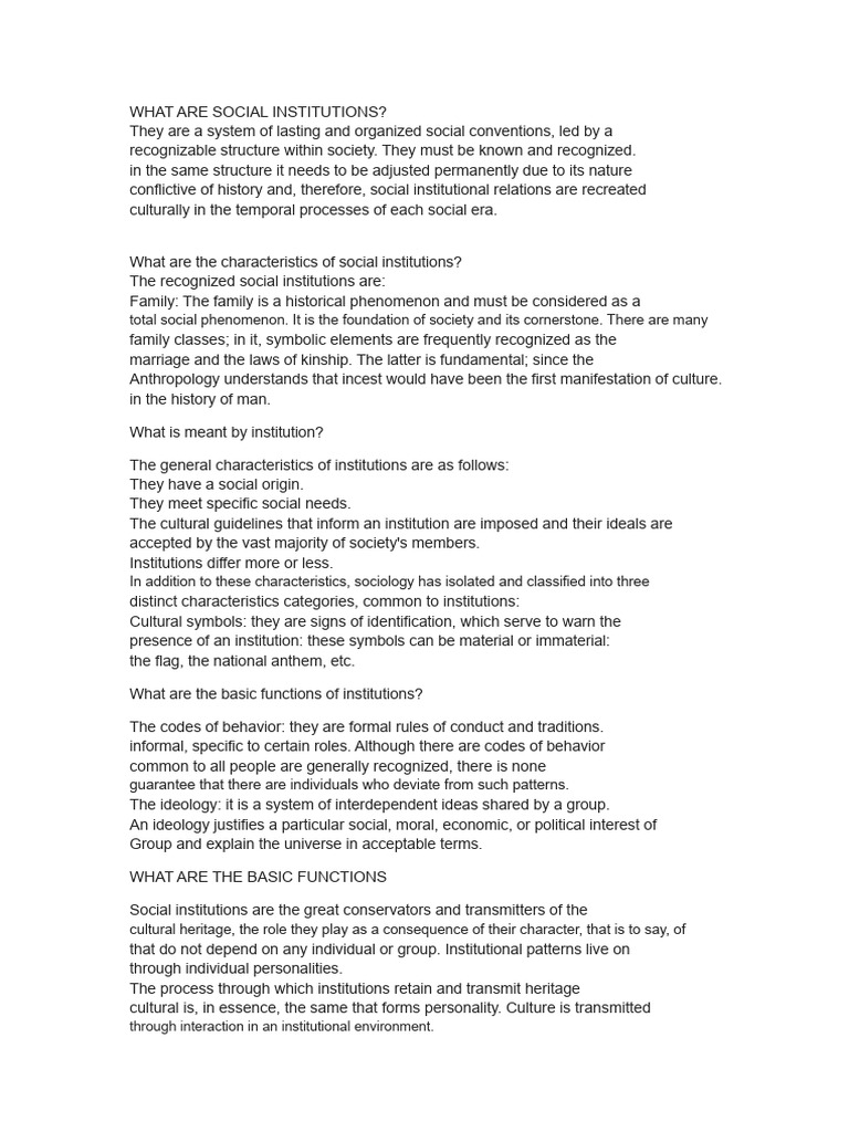 What Are Social Institutions | PDF | Institution | Society