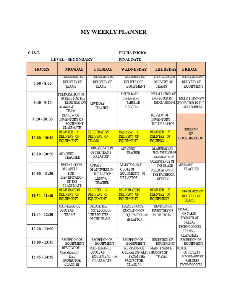Example Weekly Planner of C.I.S.T. | PDF | Personal Computers ...