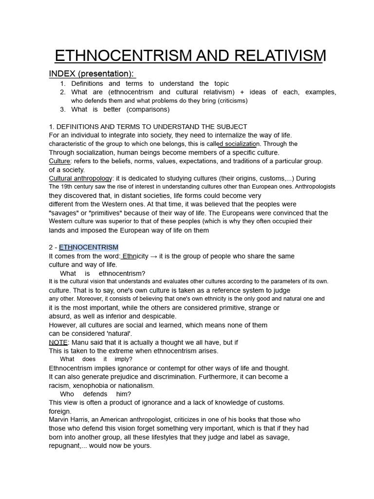 Ethnocentrism and Cultural Relativism | PDF | Relativism | Liberal Arts Education