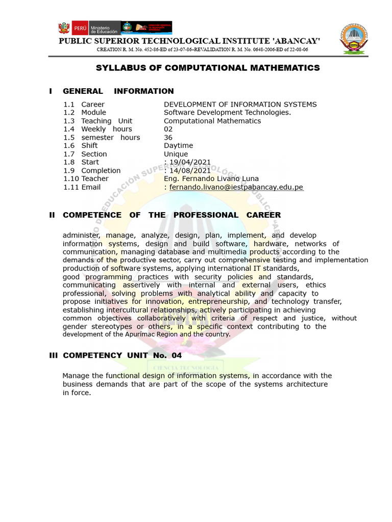 SYLLABUS - Computational Mathematics | PDF | Boolean Algebra | Teaching ...