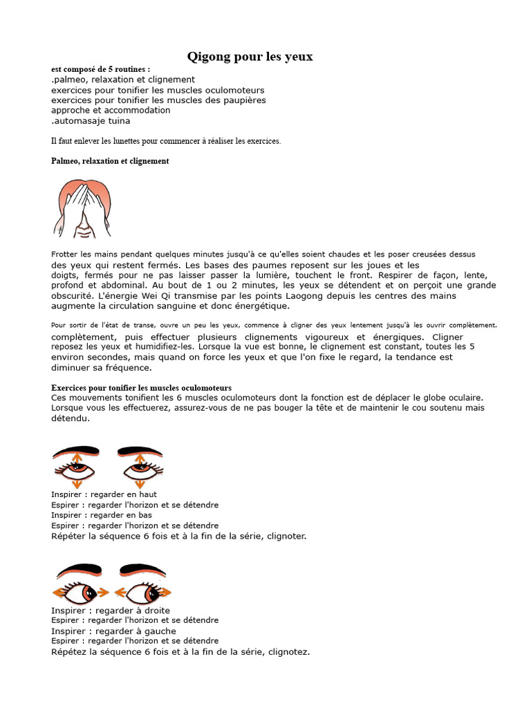 Qigong : Exercices pour la santé des yeux | PDF | Anatomie humaine | Vision