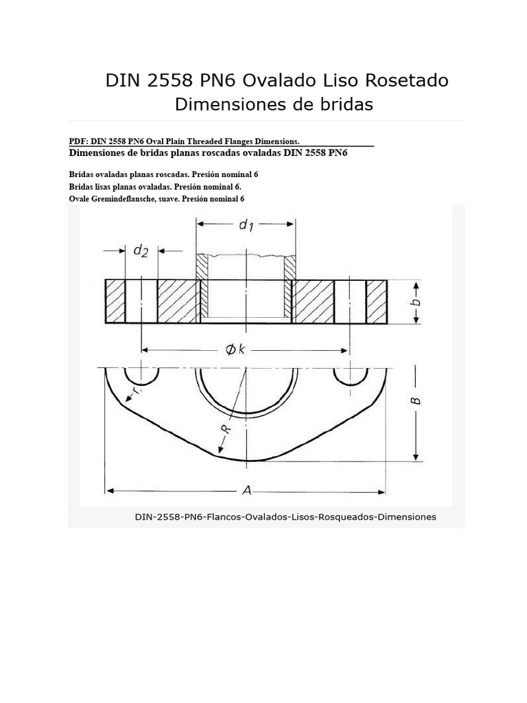 Dimensiones Bridas Ovaladas DIN 2558 PN6 | PDF | Plomería
