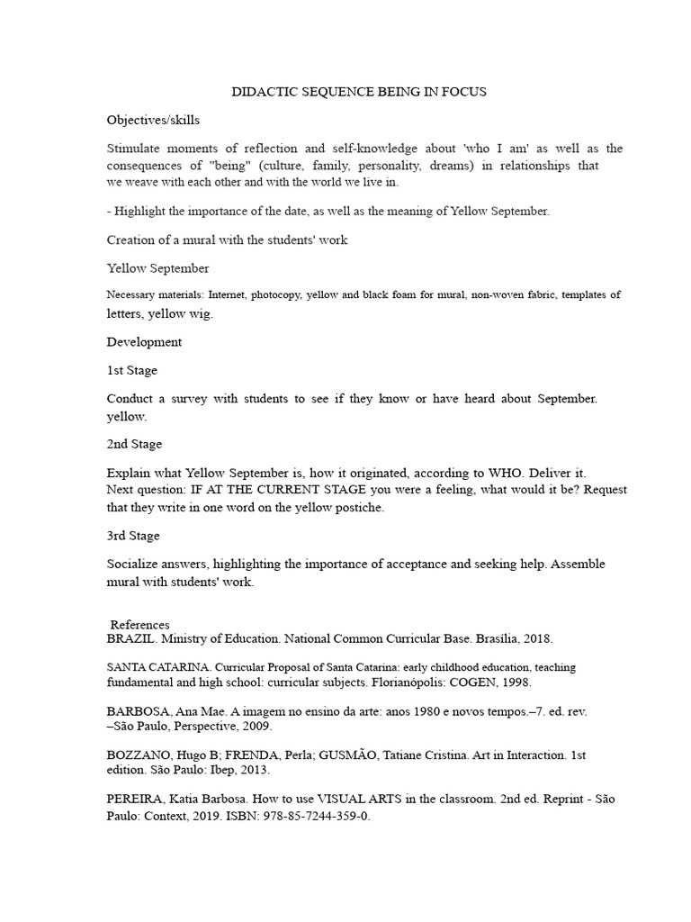 Didactic Sequence Being in Focus Yellow September | PDF