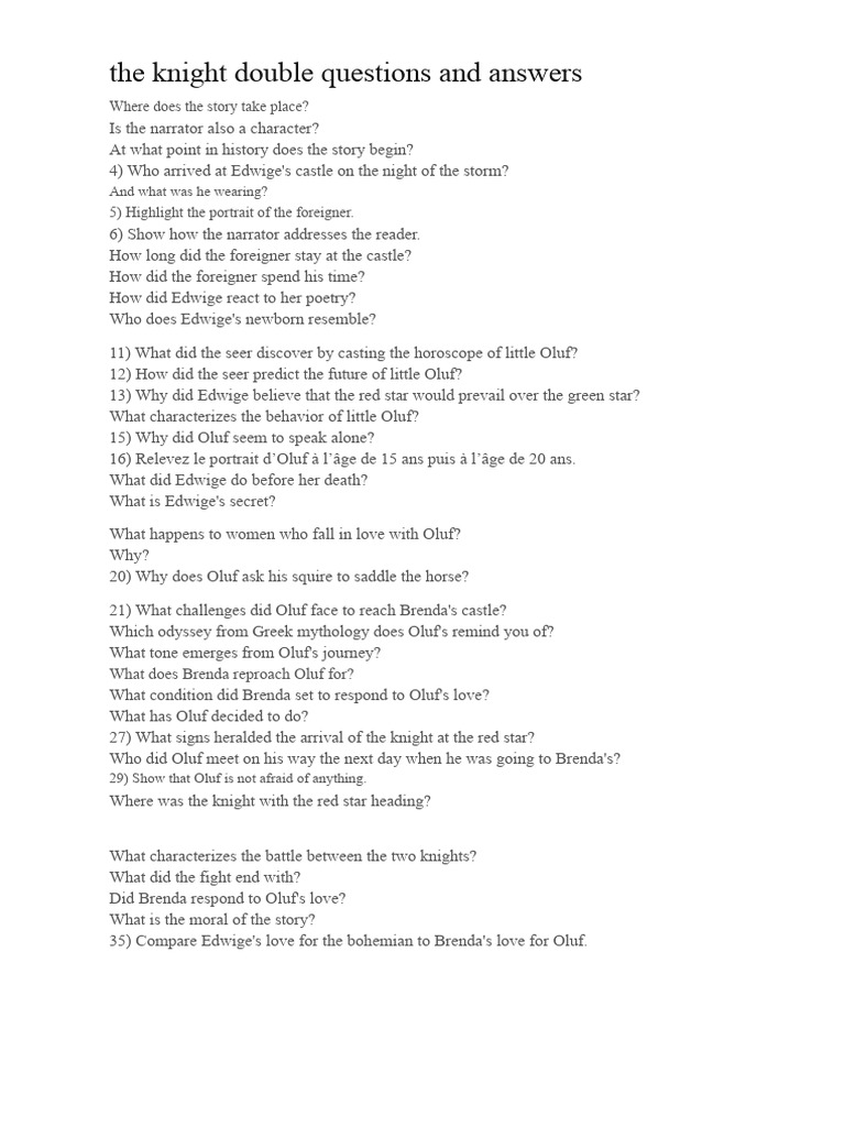 the double knight questions and answers | PDF