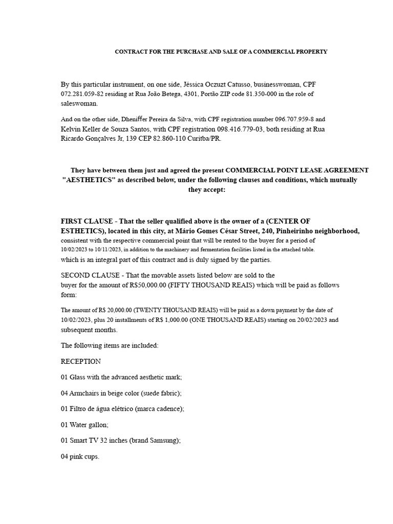 Commercial Point Purchase and Sale Contract | PDF