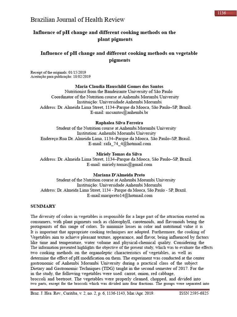 Effects of pH and Cooking on Vegetable Pigments | PDF | Vegetables | Ph
