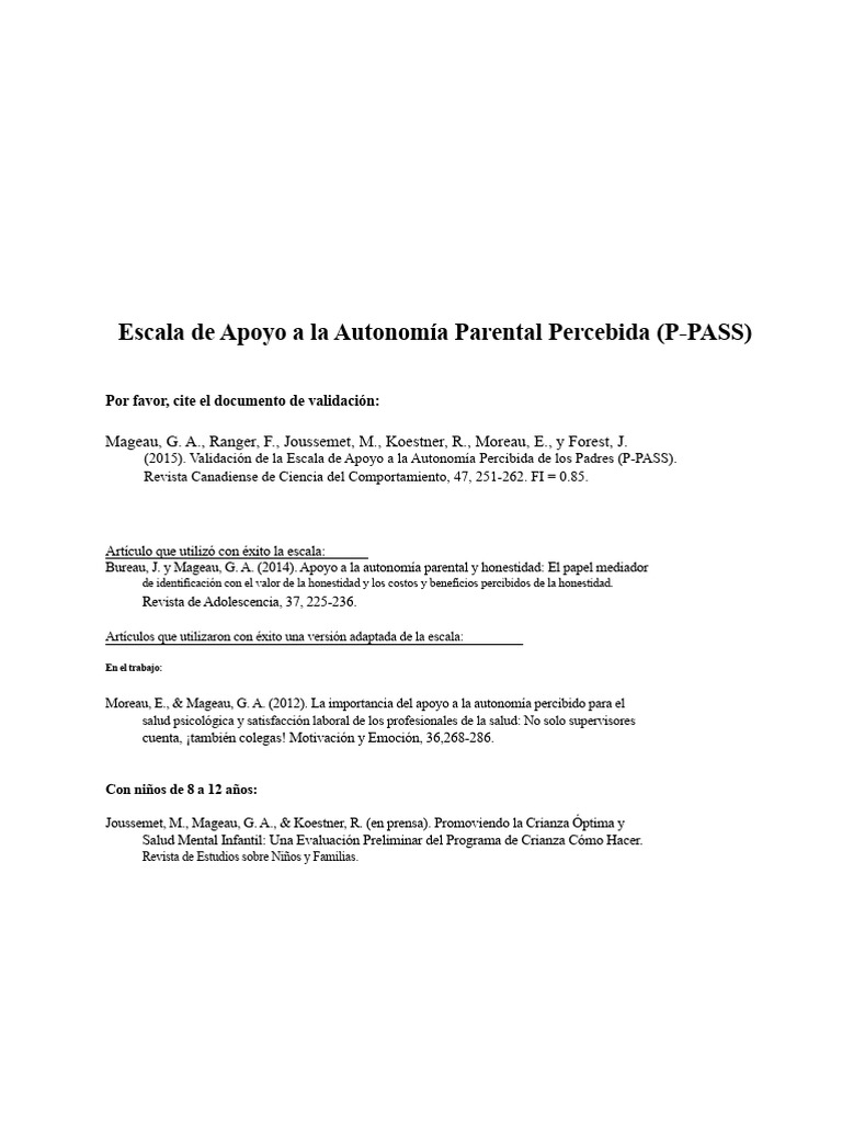 Escala P-PASS: Apoyo a la Autonomía Parental | PDF | Sicología