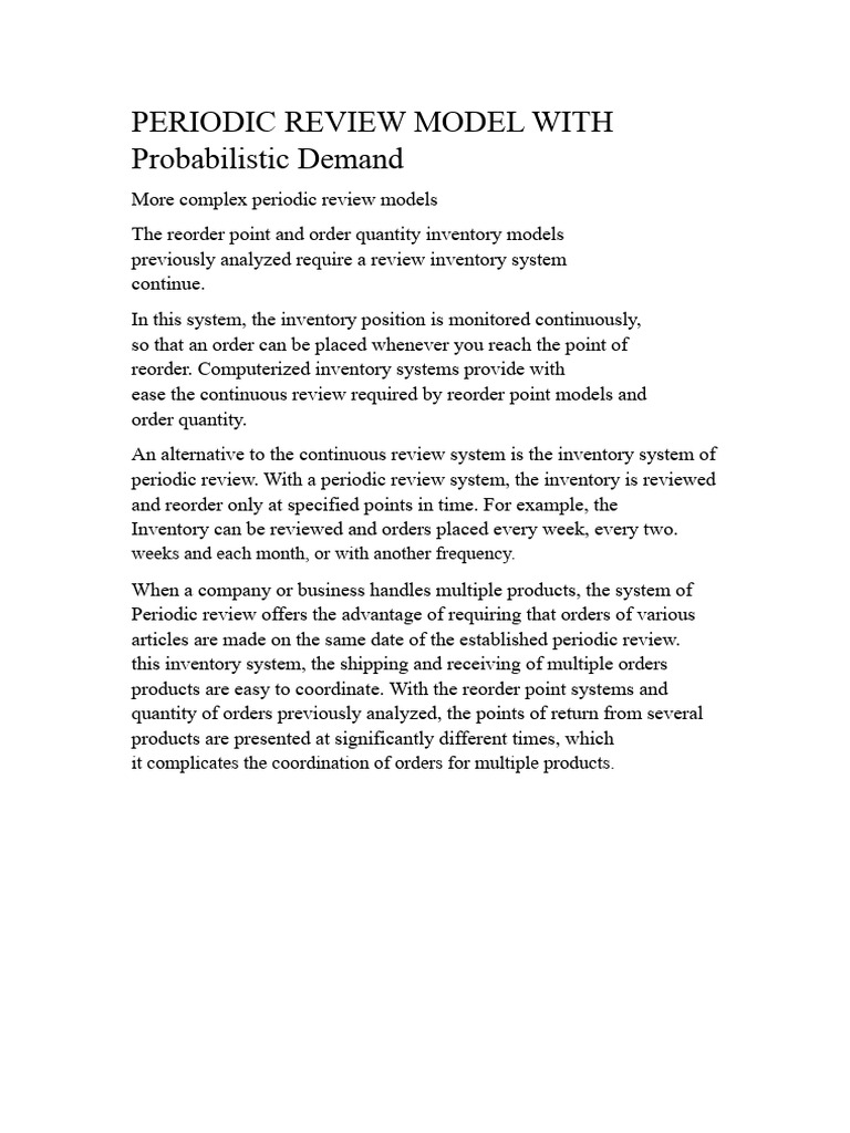Periodic Review Model with Probabilistic Demand | PDF | Inventory | Demand