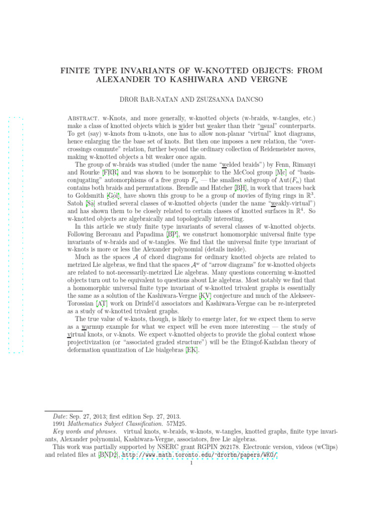 Finite Type Invariants of W-Knotted Objects | PDF | Group (Mathematics ...
