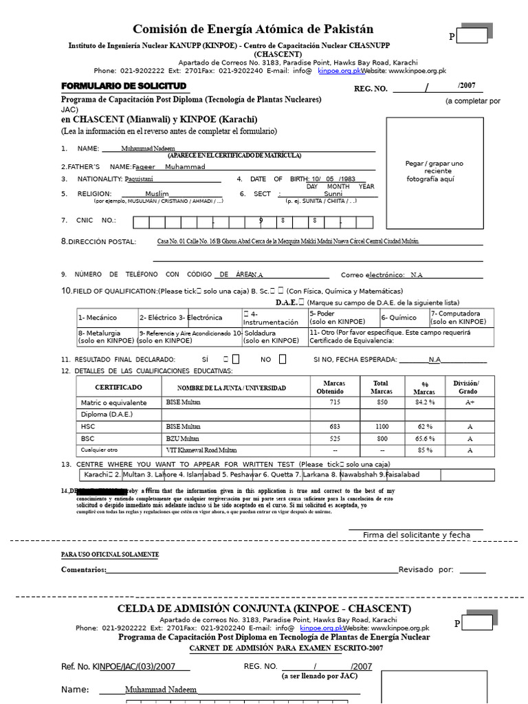 Aplicación Kinpoe, Chasnupp, Chascent | PDF | Diploma | Ciencias fisicas