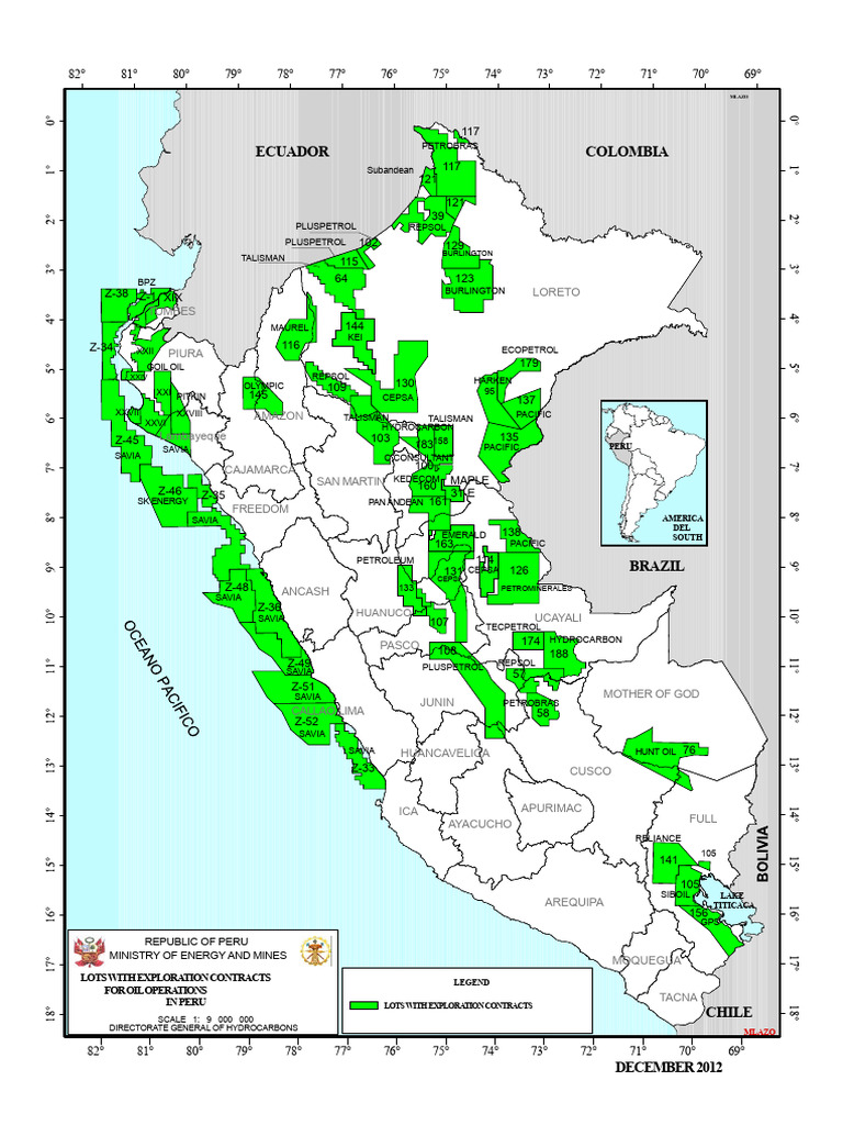 Peru MAP OF LOTS IN HYDROCARBON EXPLORATION 2013 | PDF | Peru | Petroleum