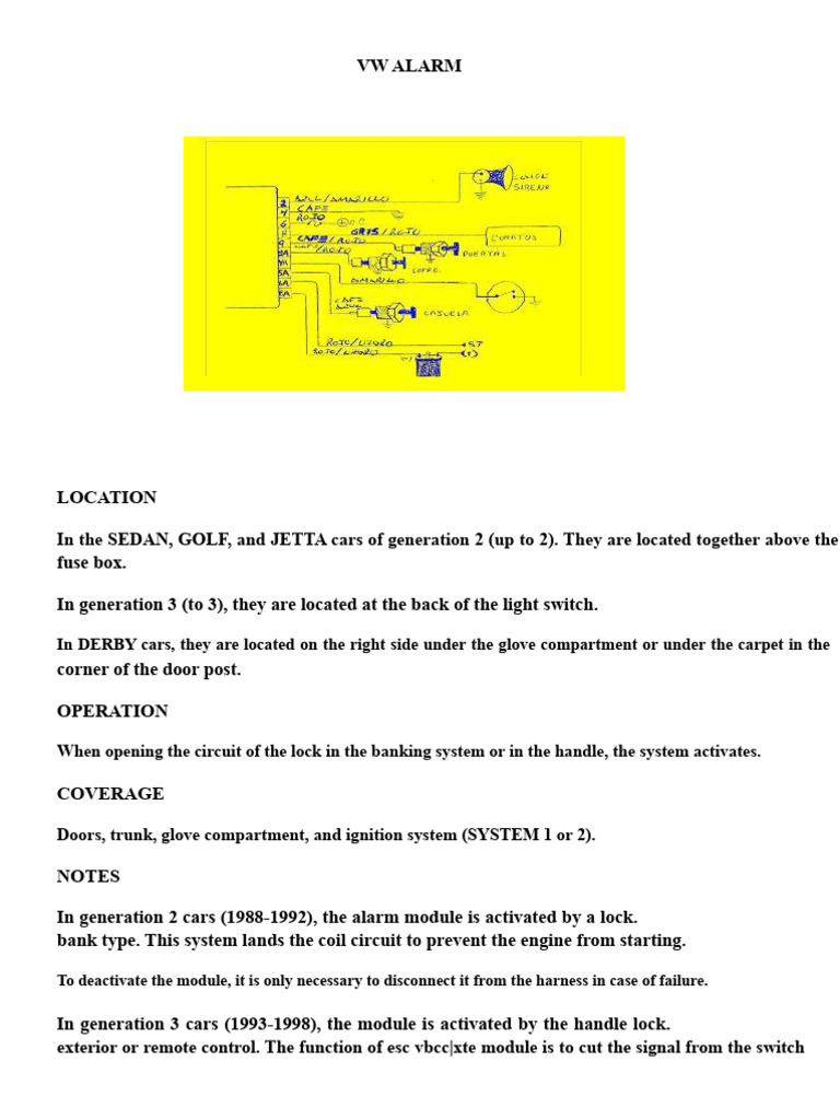 Alarm Assembly Diagram Volkswagen Golf IV | PDF