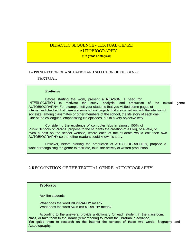 6th GRADE DIDACTIC SEQUENCE - TEXTUAL GENRE AUTOBIOGRAPHY | PDF | Perfect (Grammar ...