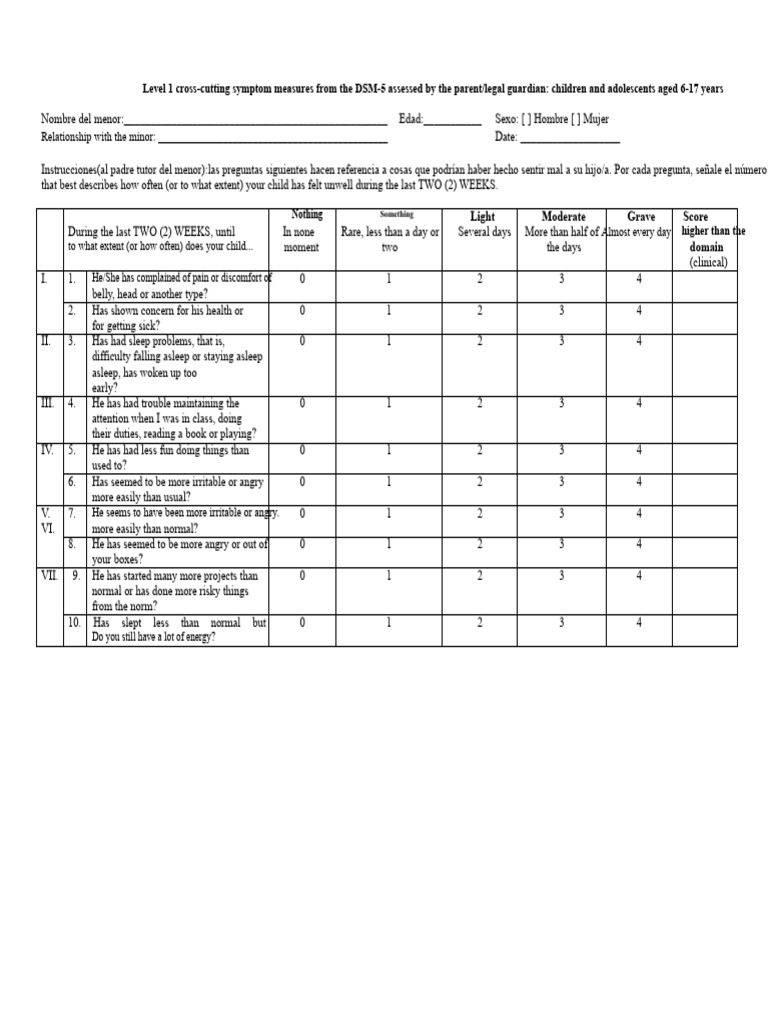 DSM-5 Symptom Assessment for Minors | PDF | Mental Health