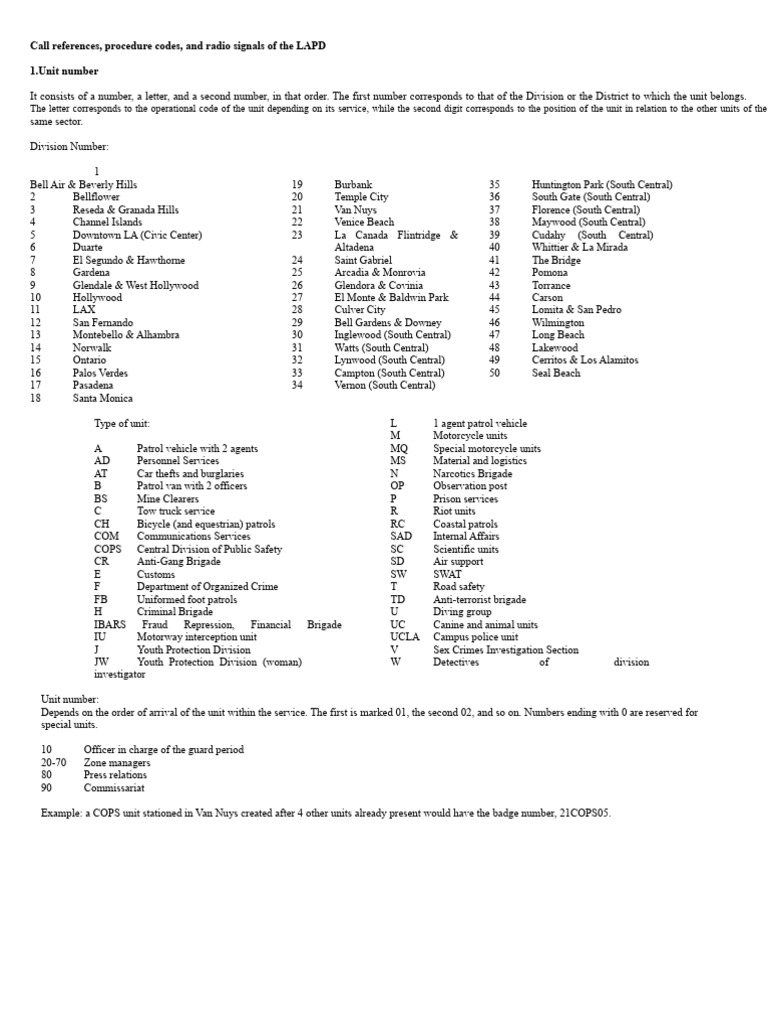 Radio Codes - L.A.P.D | PDF | Crimes | Crime & Violence