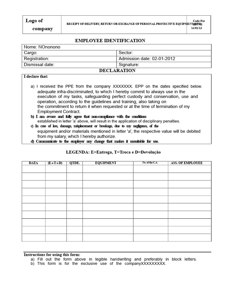 PPE Receipt and Acknowledgment Form | PDF