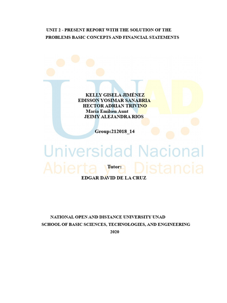 Unit 2 Task 2 - Present Report With The Solution To The Basic Concepts Problems and Financial ...