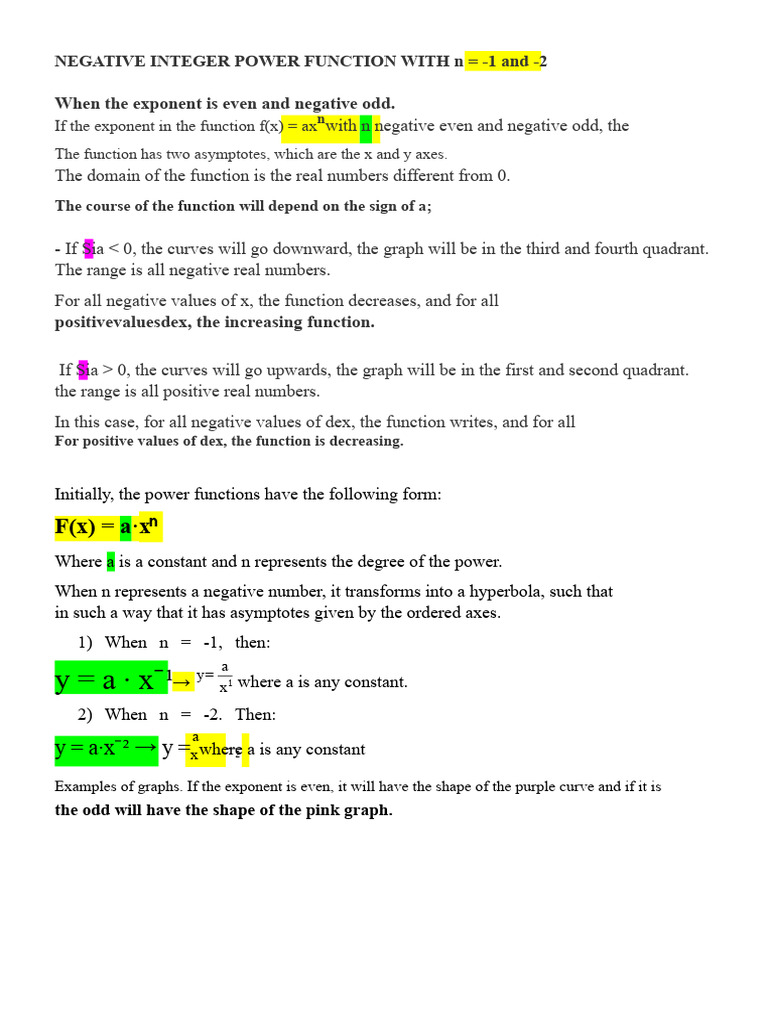 Negative Integer Power Function (1) | PDF