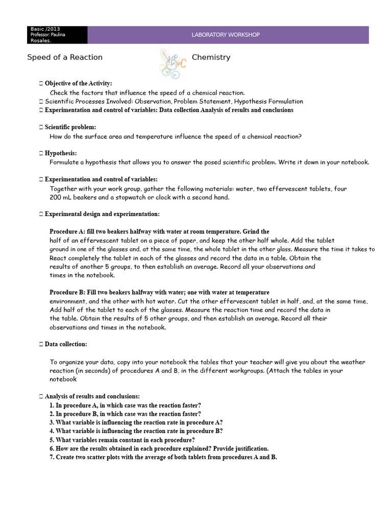 Chemical Reaction Rate Experiment | PDF | Experiment | Water