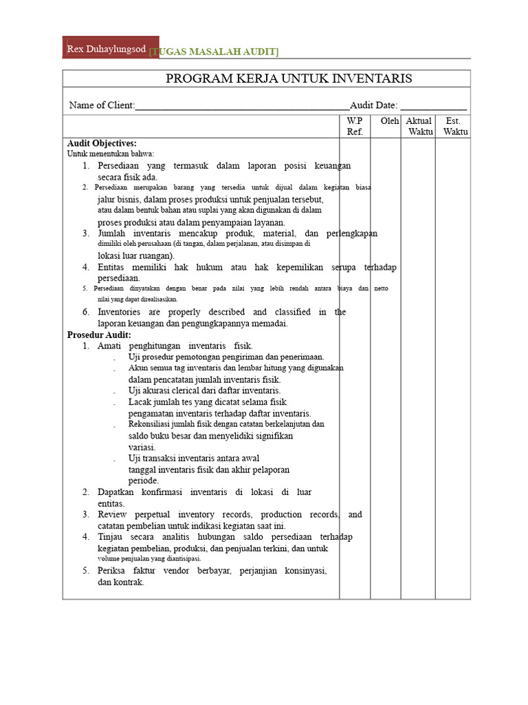 Program Audit Untuk Persediaan | PDF