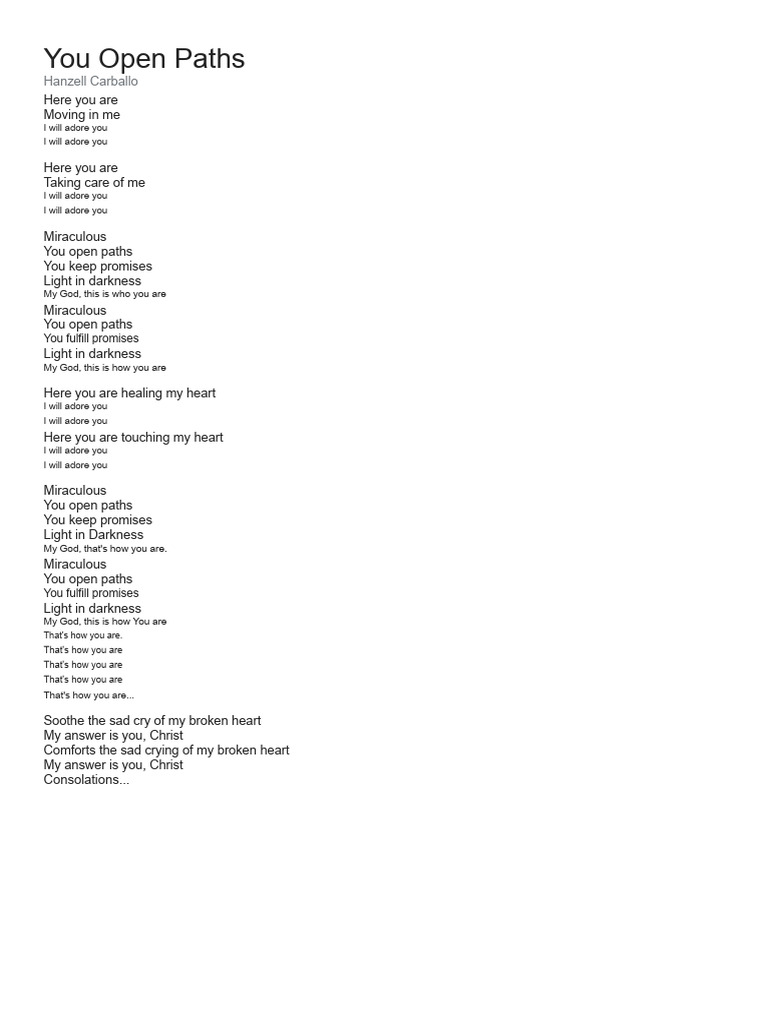 You Open Paths CHRISTIAN LYRICS | PDF