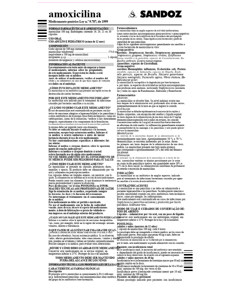 Amoxicilina 500mg Genérico Sandoz 16 Comprimidos | PDF | Penicilina ...