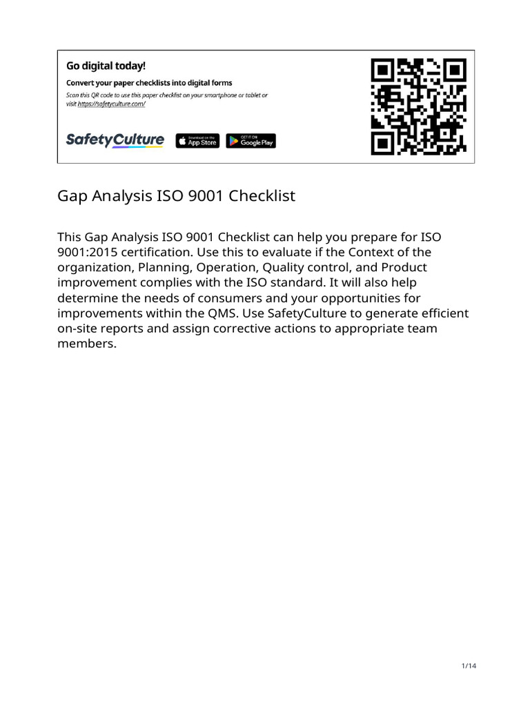 Gap Analysis ISO 9001 Checklist | PDF | Quality Management System | Business