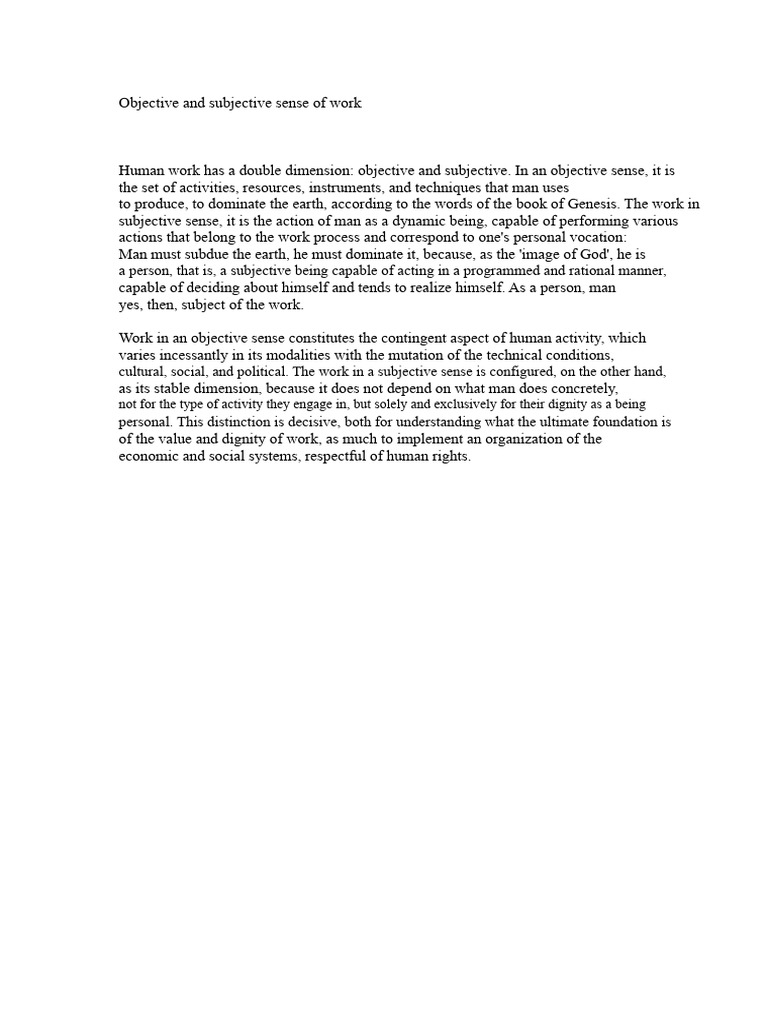 Objective vs. Subjective Work Dimensions | PDF