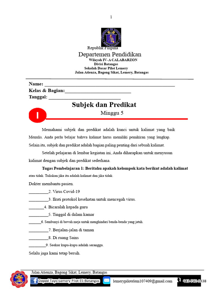 Subjek dan Predikat dalam Kalimat | PDF